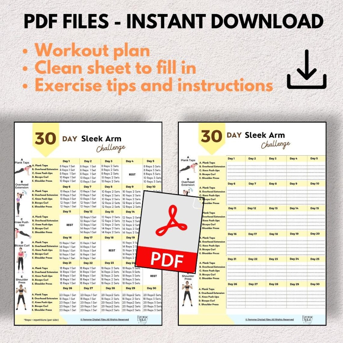 30-day Sleek Arms Challenge, Toned Shoulder Exercise, Printable ...