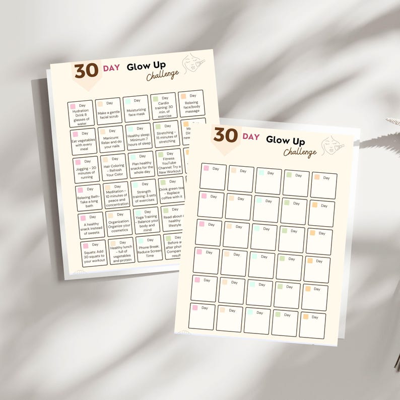 30 Day Glow up Challenge, Glow up Guide, Glow up Planner, Glow up Checklist, Wellness Plan ...