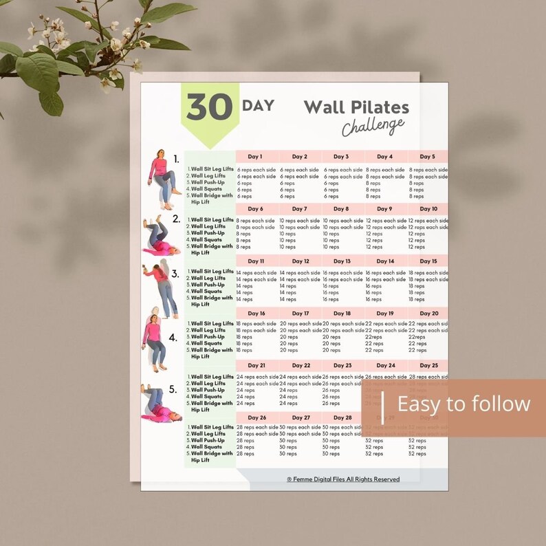 30-day Wall Pilates Challenge: At-home Workout Plan (digital Download ...