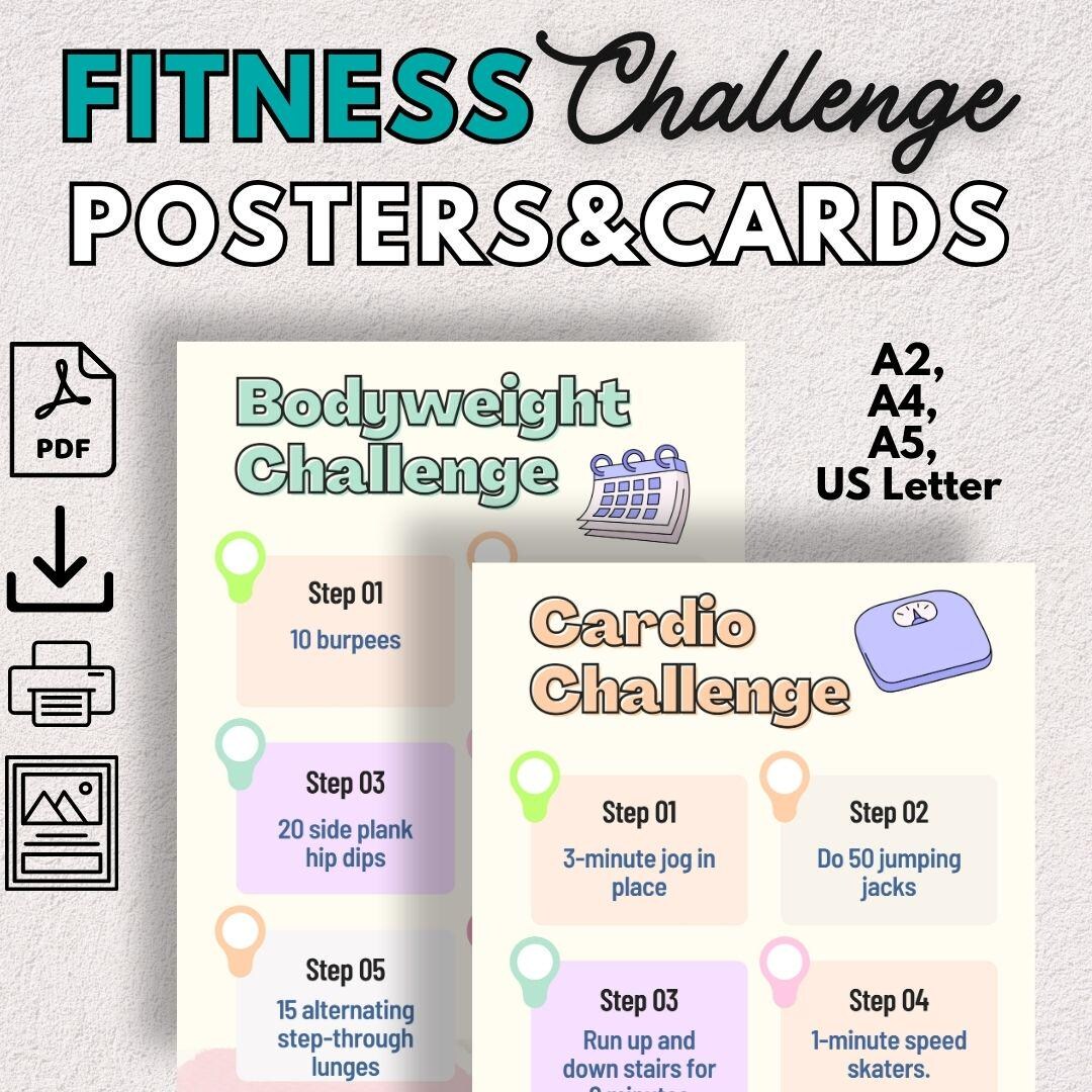 Fitness Challenge Bingo Poster, Pastel Gym Studio Wall Art, Workout ...