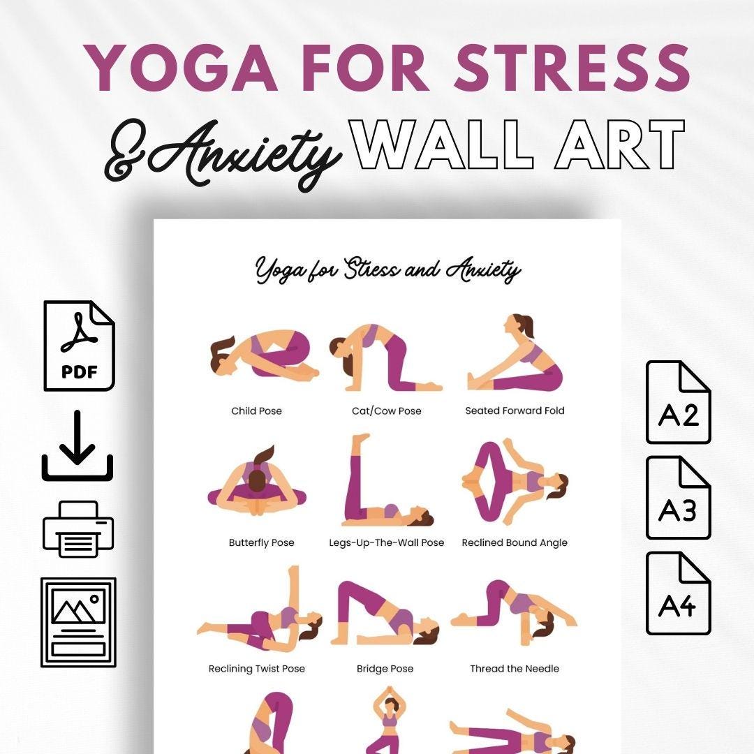 Yoga Poses Chart: Anxiety & Stress Relief, Calming Asanas (PDF Download ...