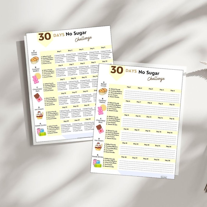 30-day No Sugar Challenge Chart: Sugar Detox Calendar (PDF Printable ...