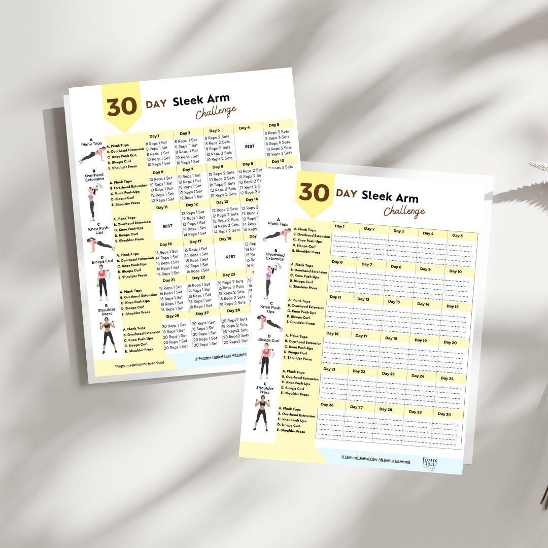 30-day Sleek Arms Challenge, Toned Shoulder Exercise, Printable ...