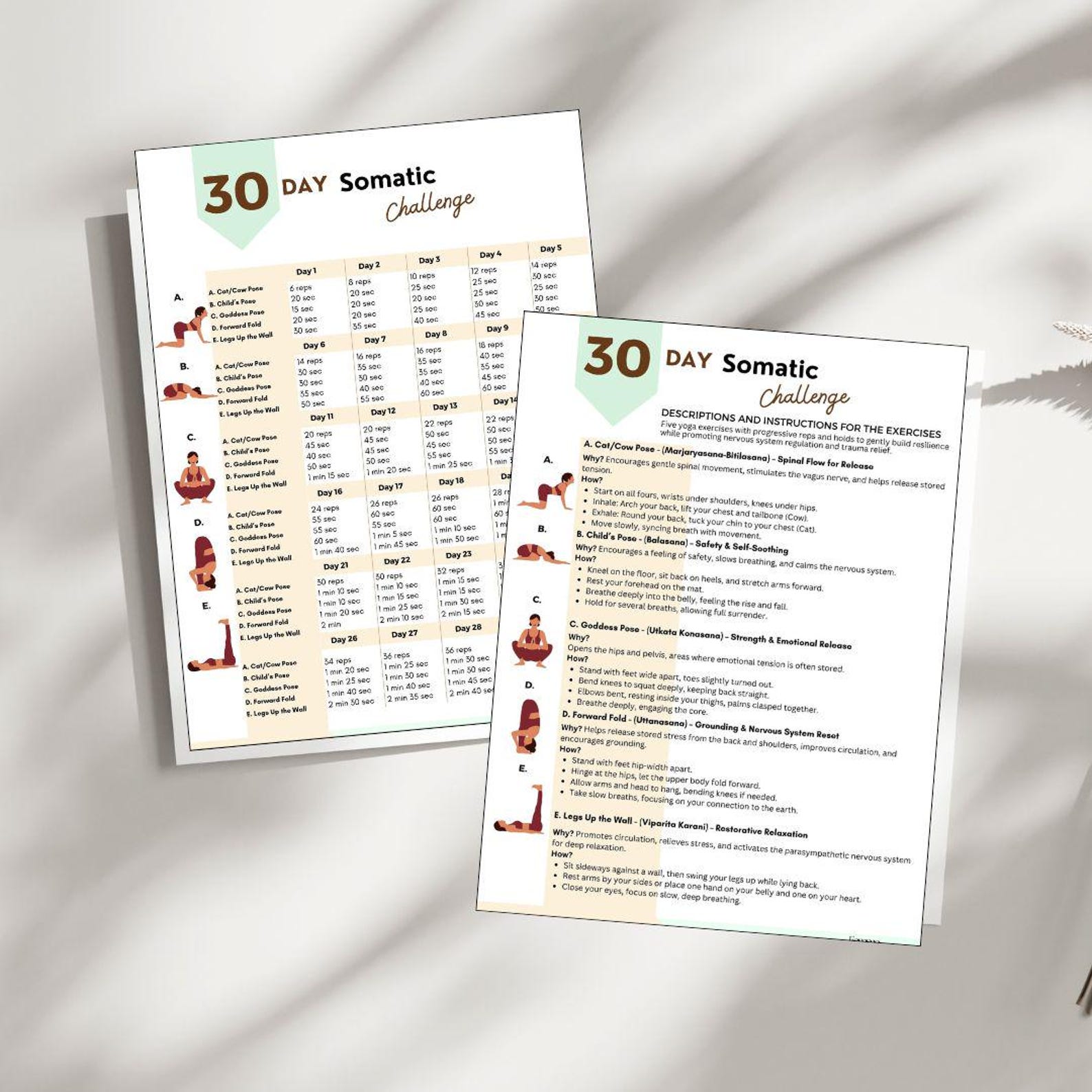 30-day Somatic Yoga Challenge Printable, Emotional Regulation Workout ...