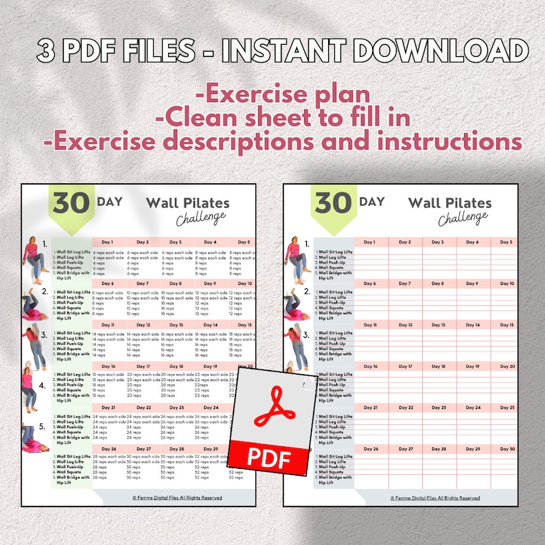 30-day Wall Pilates Challenge: At-home Workout Plan (digital Download ...