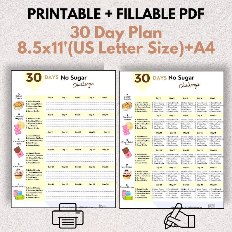 30-day No Sugar Challenge Chart: Sugar Detox Calendar (PDF Printable ...