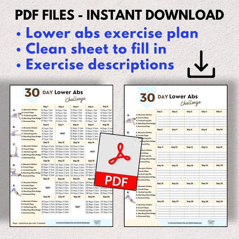 30-day Lower Abs Challenge: Printable Flat Tummy Routine (PDF Download ...