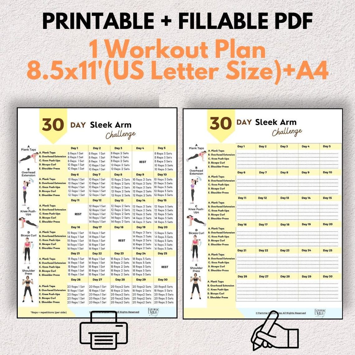 30-day Sleek Arms Challenge, Toned Shoulder Exercise, Printable ...