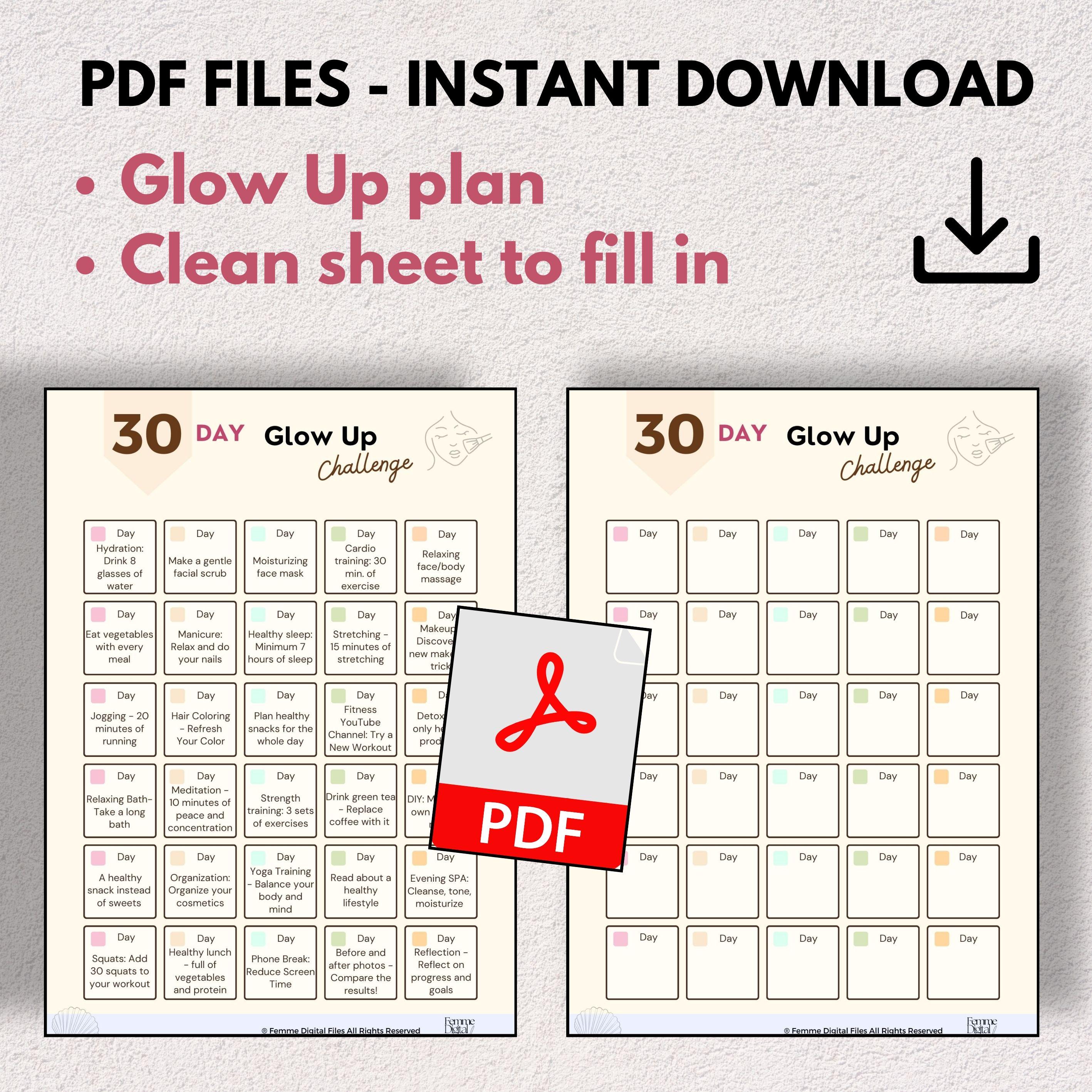 30-day Glow up Challenge Guide, Beauty Planner Checklist, Wellness Plan ...