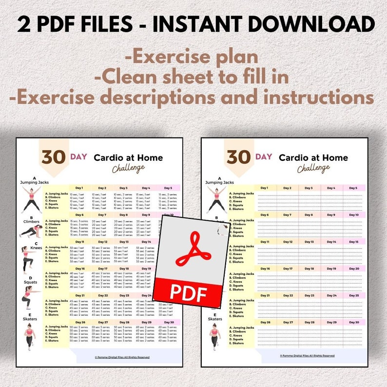 30 Day Cardio Home Workout Challenge for Women (PDF Printable) - Etsy
