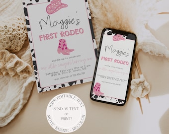 Editable My First Rodeo Invitation Cowgirl Birthday Invite Wild West ...
