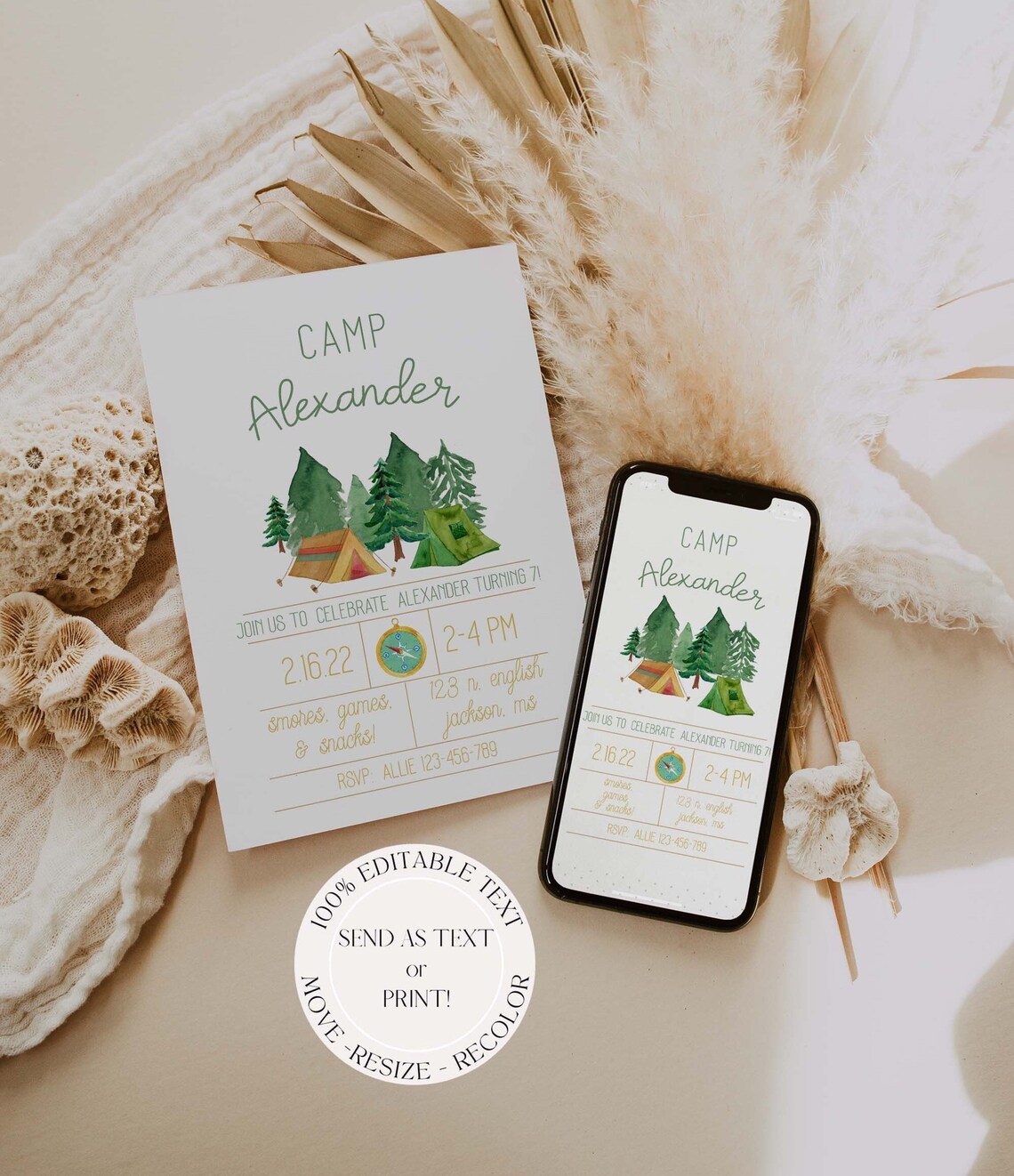 Camping Birthday Invite Template, Instant Download Camp Birthday Invite ...