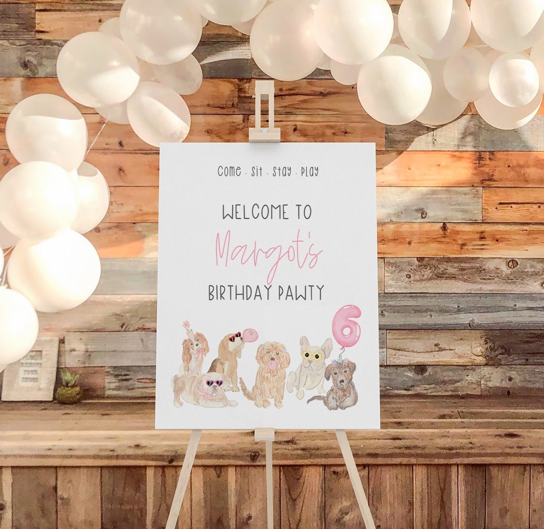Dog Pawty Birthday Welcome Sign, Let's Pawty Welcome Printable, Puppy ...