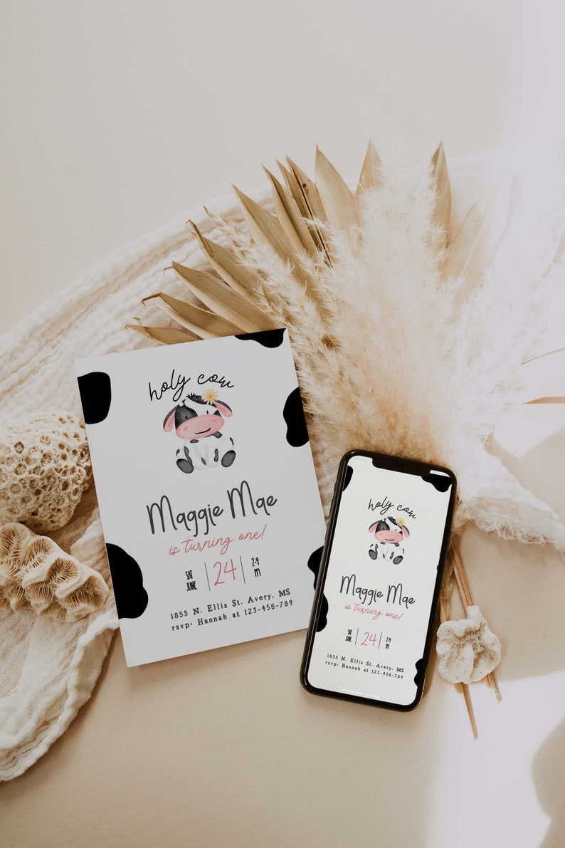 holy-cow-im-one-birthday-invitation-template-cow-print-party-etsy-uk