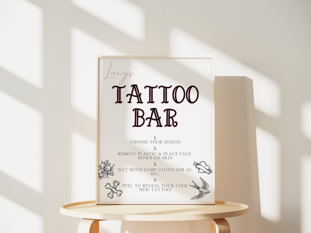 Bad Two the Bone Tatto Bar Sign Template, Pink Tattoo Station Instant ...