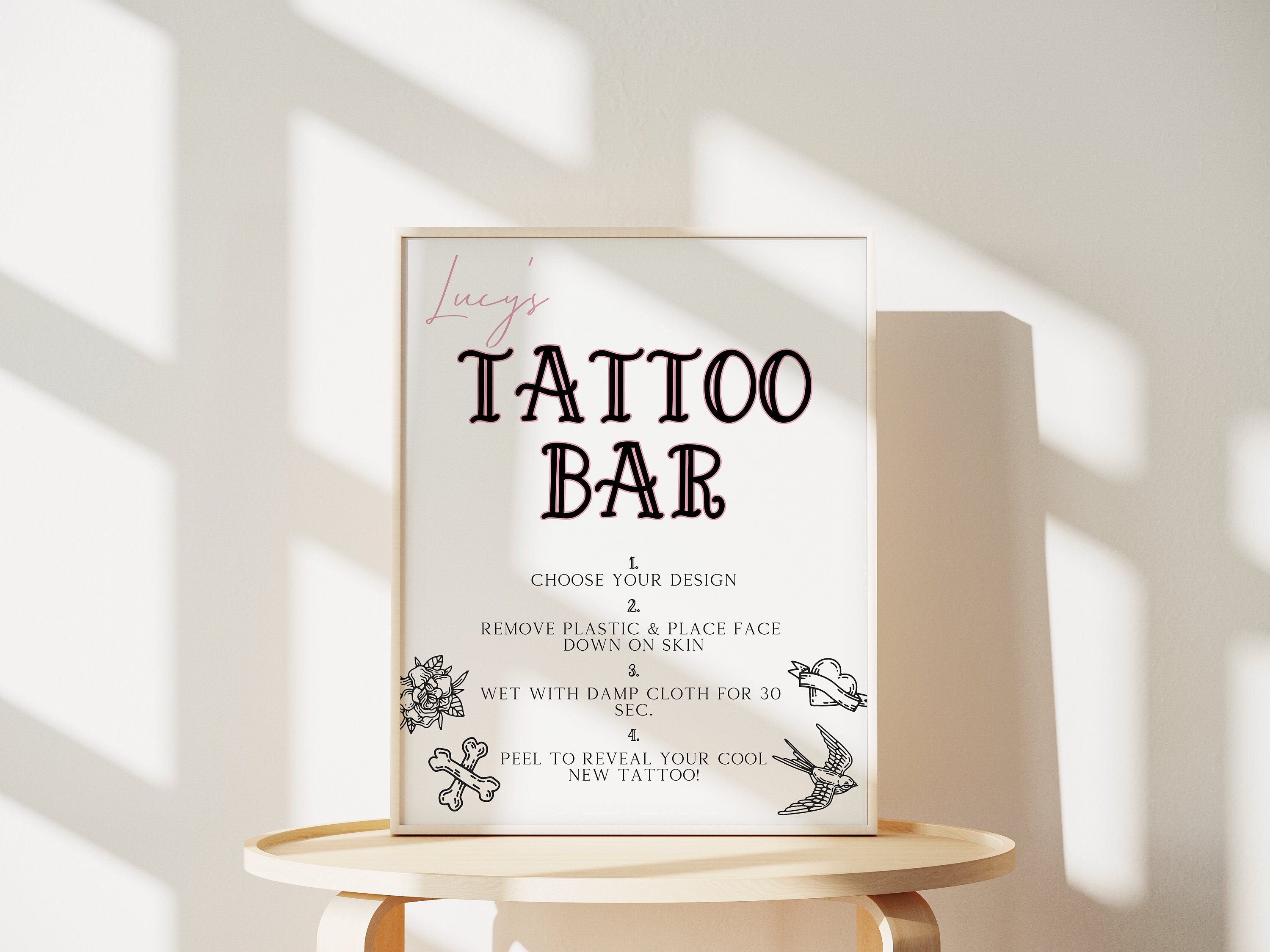 Bad Two the Bone Tatto Bar Sign Template, Pink Tattoo Station Instant ...