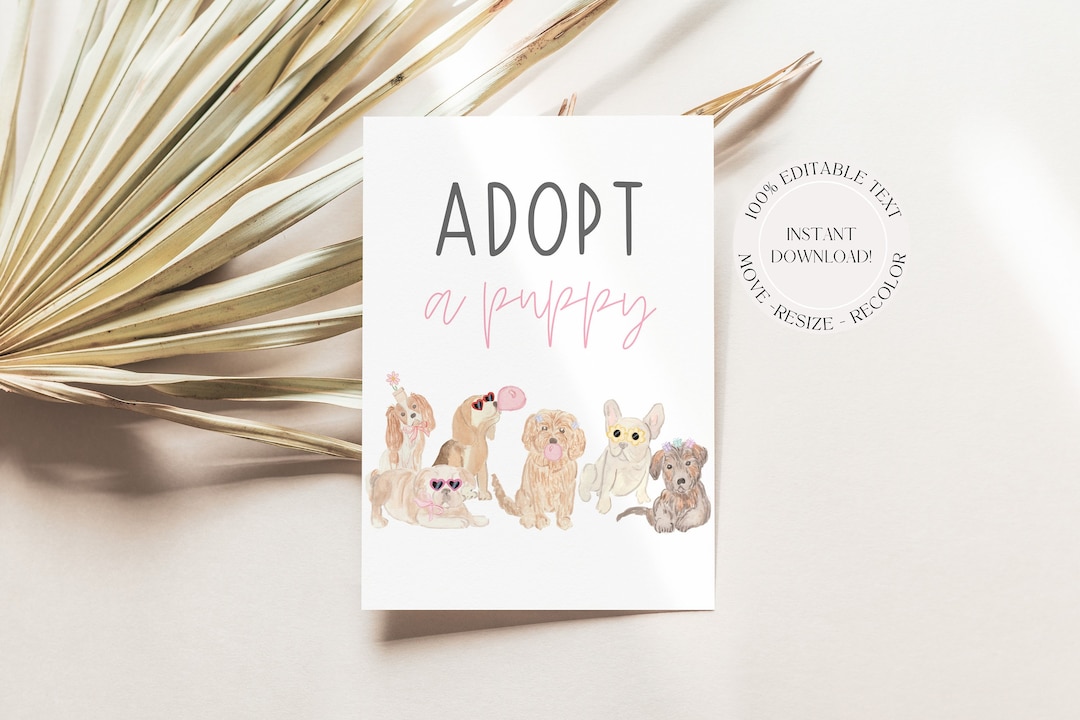 Adopt a Puppy Sign Editable, Let's Pawty Dog Adoption Sign Printable ...