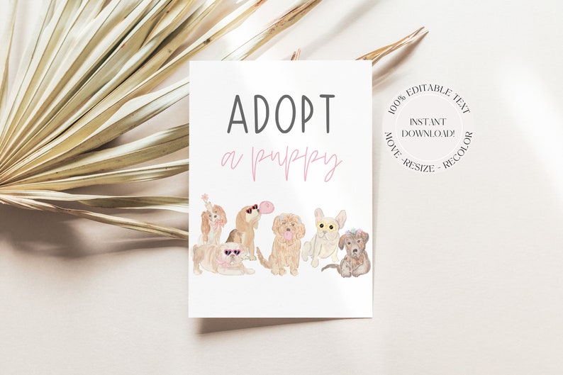 Adopt a Puppy Sign Editable, Let's Pawty Dog Adoption Sign Printable ...