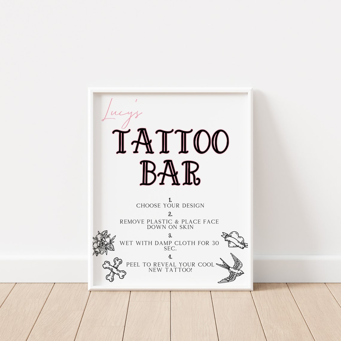 Bad Two the Bone Tatto Bar Sign Template, Pink Tattoo Station Instant ...
