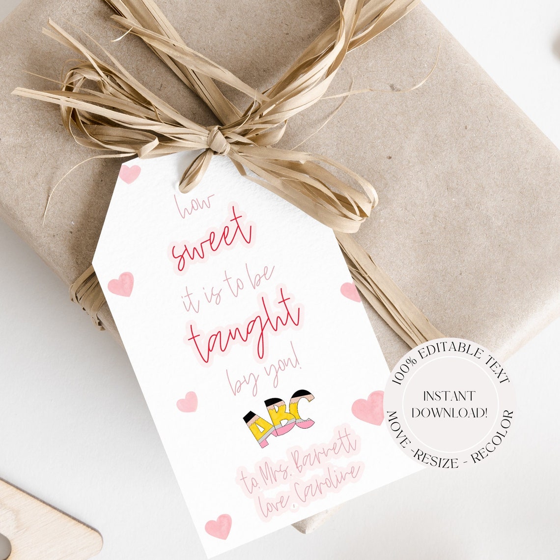 Teacher Valentines Gift Tag Printable, Personalized Valentines Tag for ...
