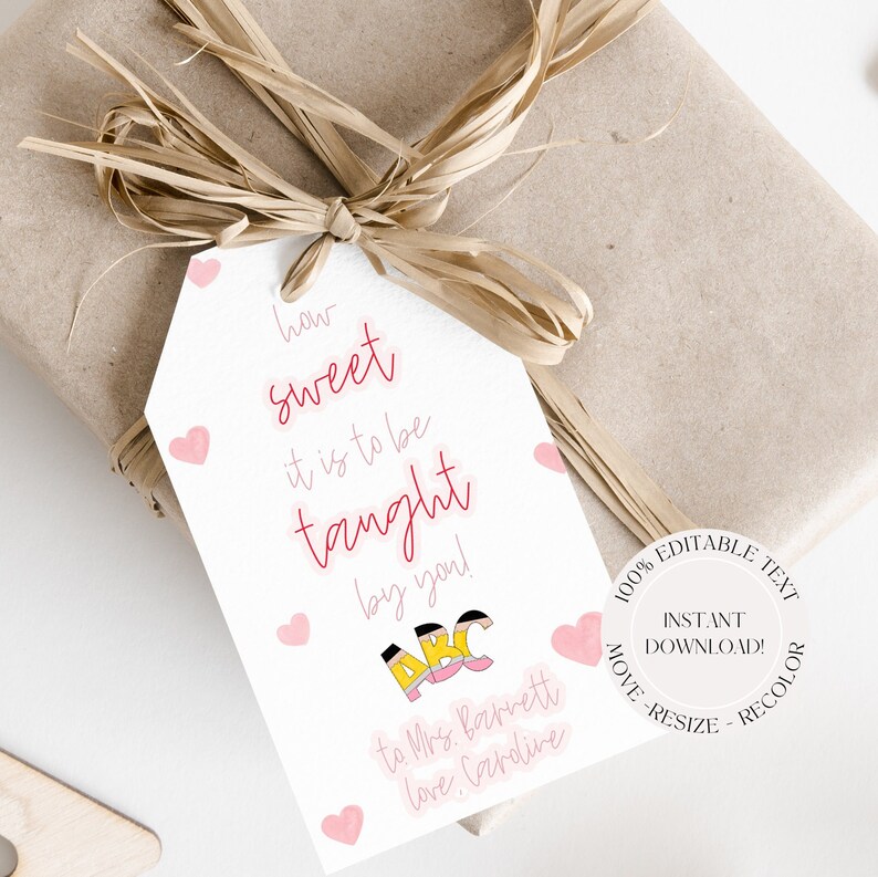 Teacher Valentines Gift Tag Printable, Personalized Valentines Tag for ...