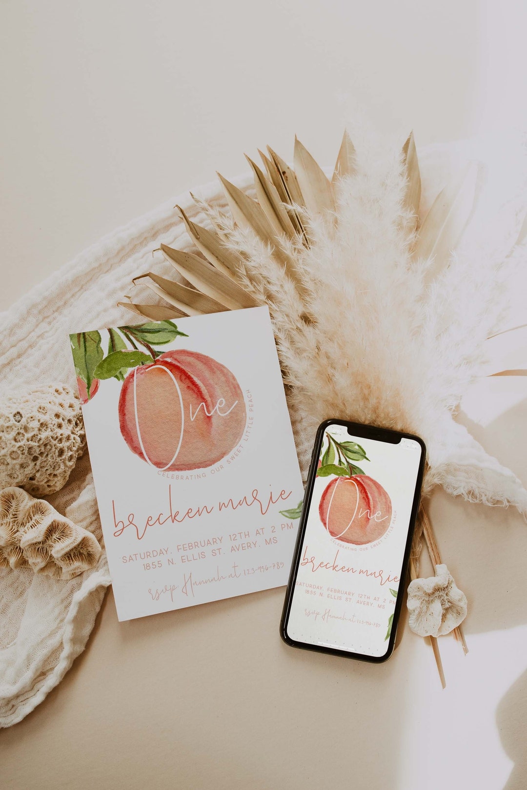 Editable Peach Birthday Invite Template, Instant Download Peach ...