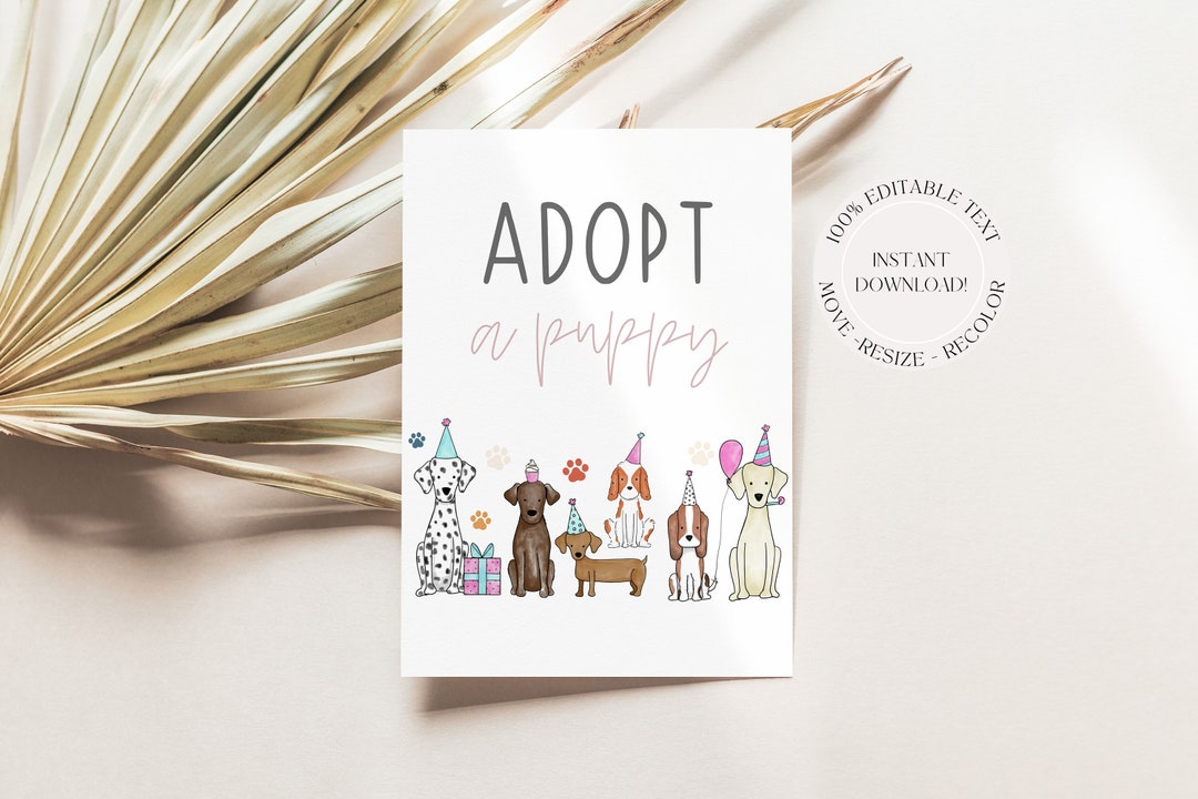 Adopt a Puppy Sign Editable, Let's Pawty Dog Adoption Sign Printable ...