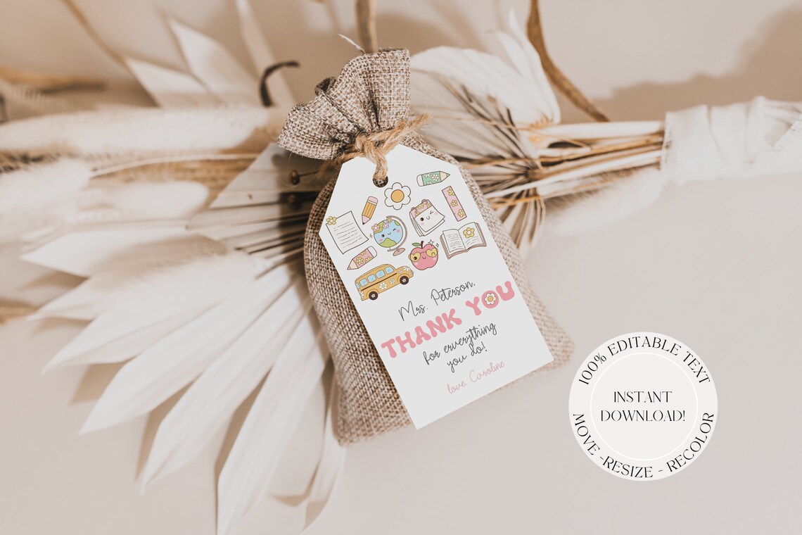 Teacher Appreciation Gift Tag, End of School Year Tag, Thank You ...