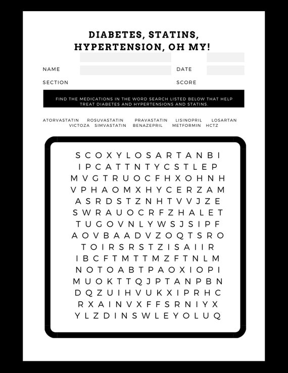 Medication Word Search - Etsy