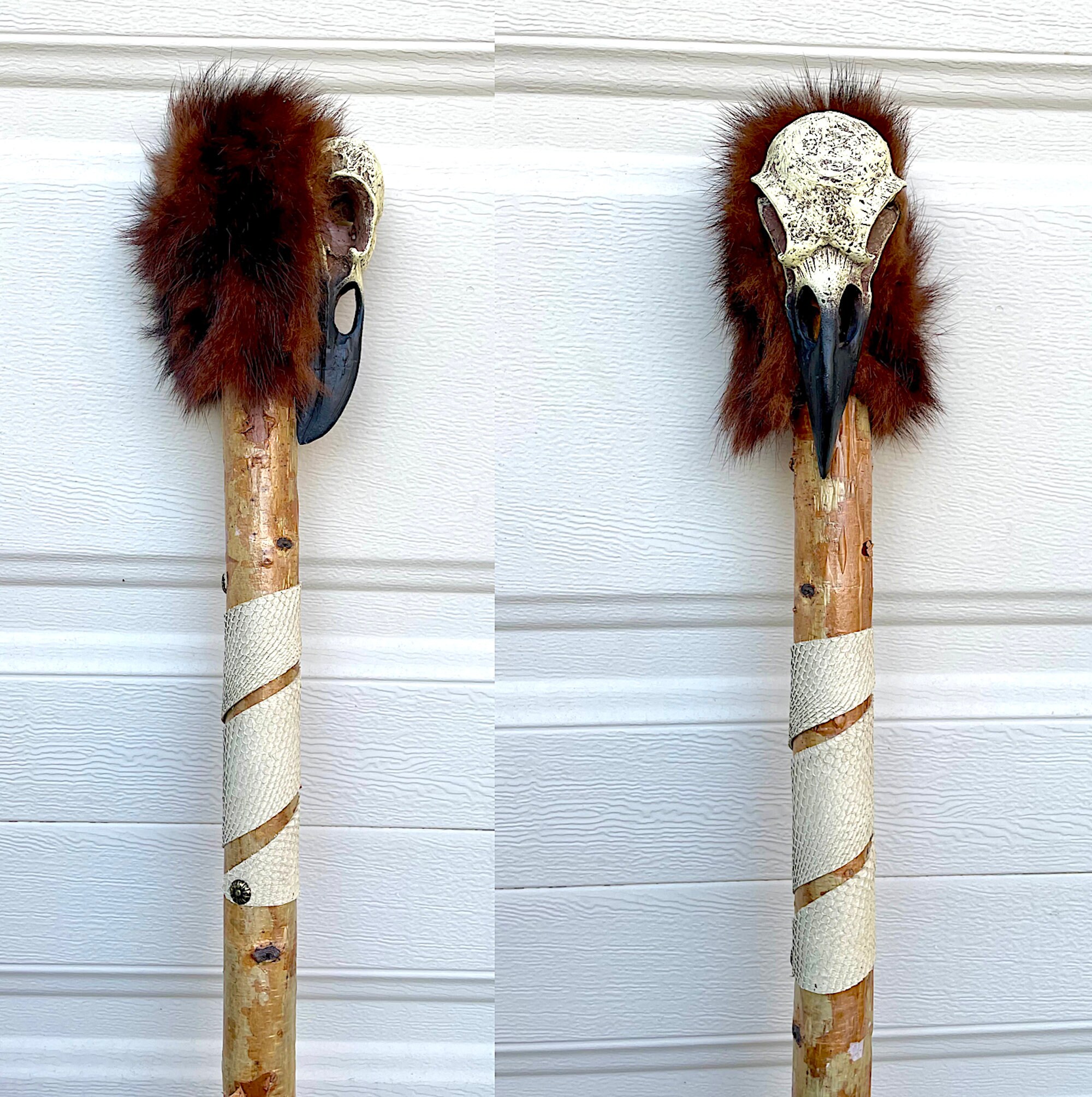 Raven Skull Fantasy Wizard Staff, Mink Fur & Fish Leather: A Mage ...