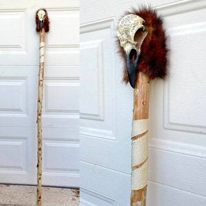 Raven Skull Fantasy Wizard Staff, Mink Fur & Fish Leather: A Mage ...