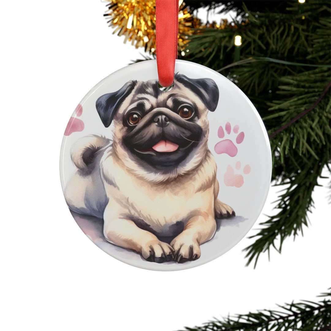 Pug Christmas Ornament Acrylic With Ribbon - Etsy