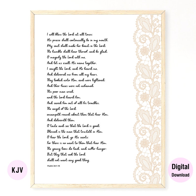 Psalms 34:1-10 NKJV & KJV - Bible Verse Printable Wall Art | Digital ...