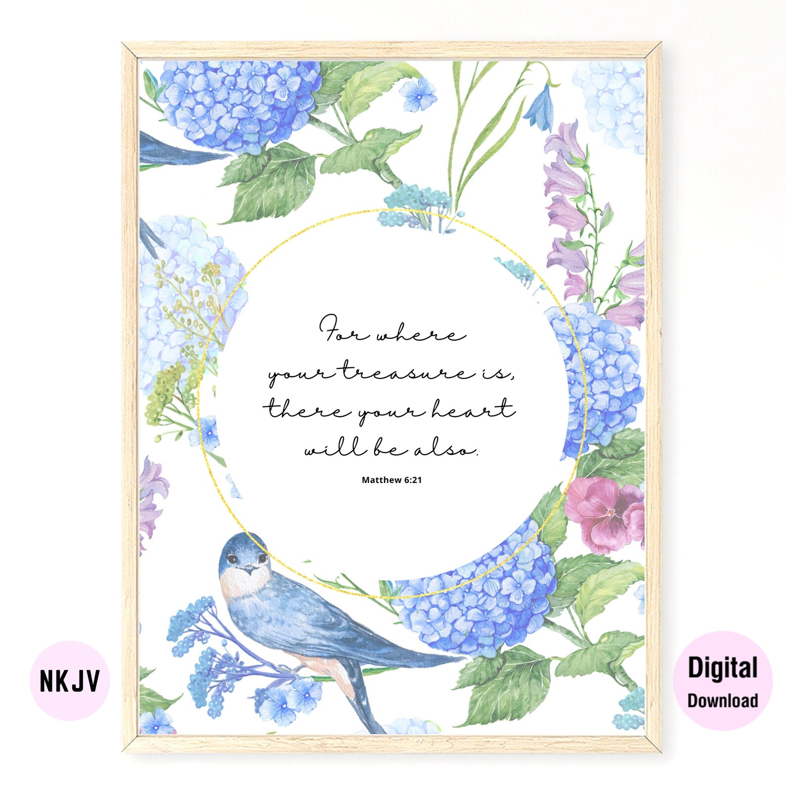 Matthew 6:21 NKJV & KJV Bible Verse Printable Wall Art Digital ...