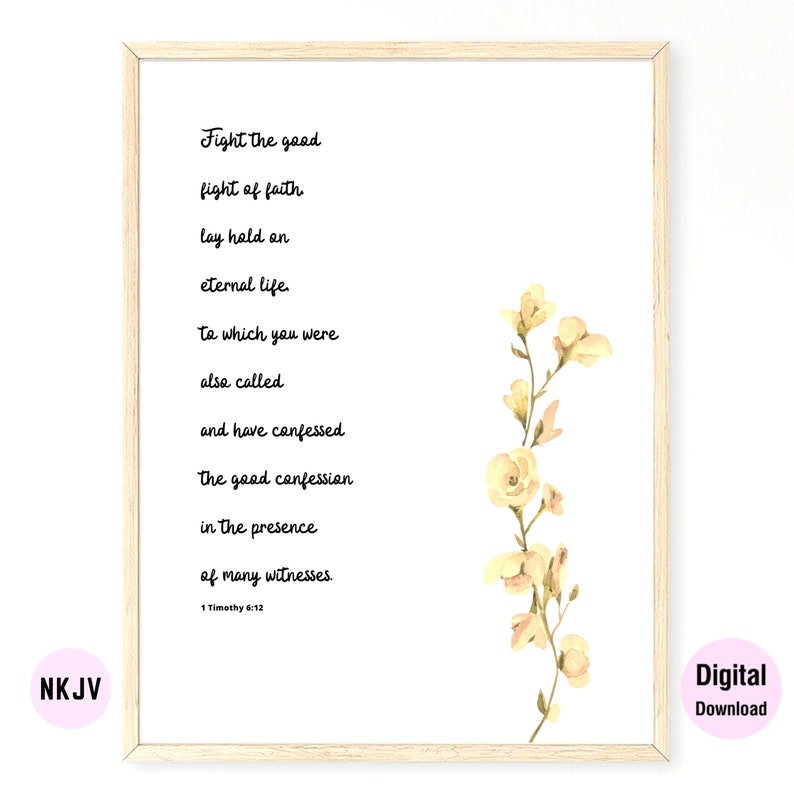 1 Timothy 6:12 NKJV & KJV Bible Verse Printable Wall Art - Etsy