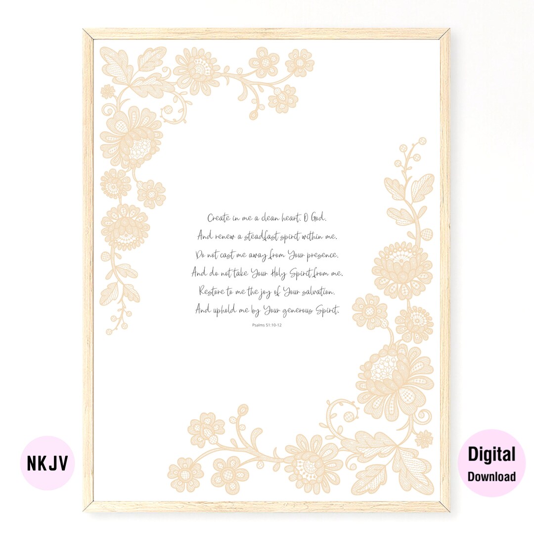 Psalms 51:10-12 NKJV & KJV - Bible Verse Printable Wall Art | Digital ...