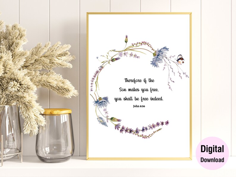 John 8:36 NKJV & KJV Bible Verse Printable Wall Art Home - Etsy