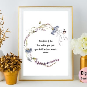 John 8:36 NKJV & KJV Bible Verse Printable Wall Art Home | Etsy