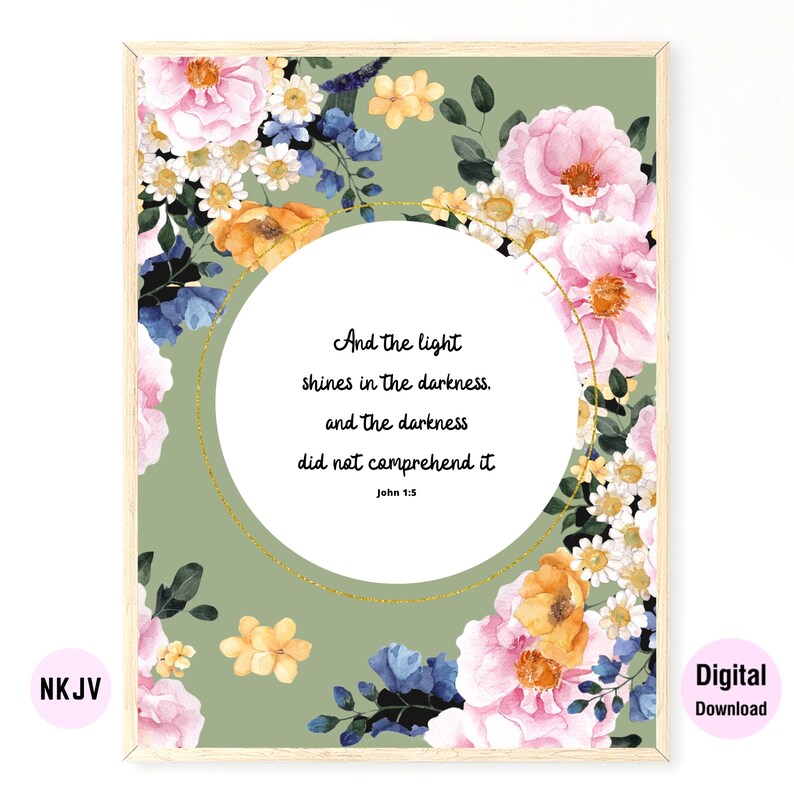 John 1:5 NKJV & KJV Bible Verse Printable Wall Art Digital Scripture ...