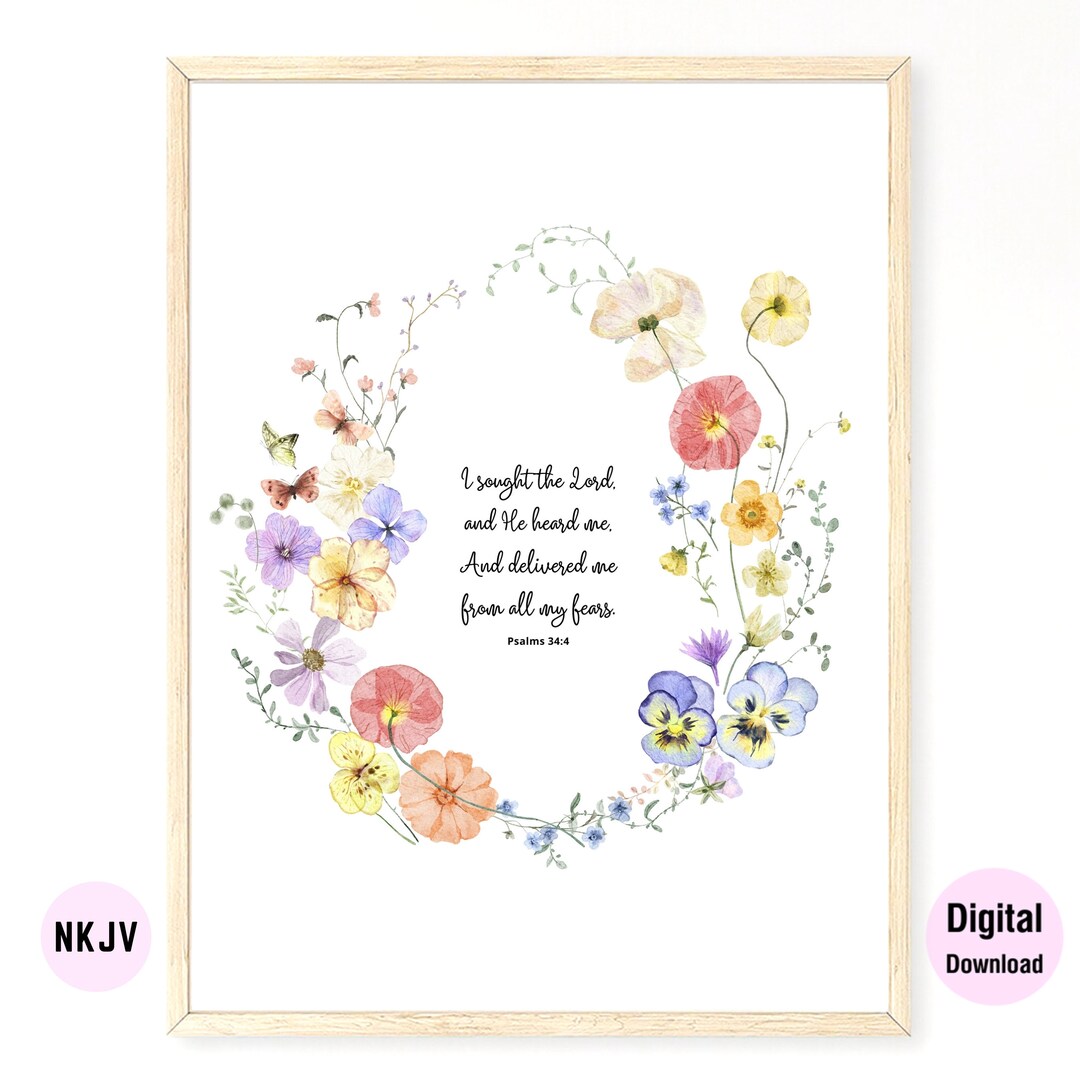 Psalms 34:4 NKJV & KJV - Bible Verse Printable Wall Art | Digital ...