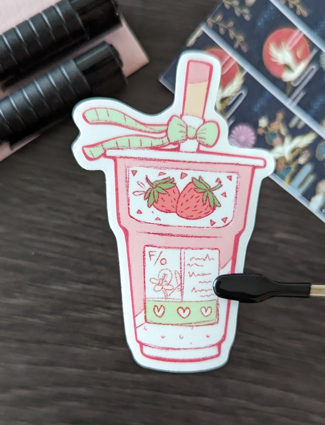 Cute Aesthetic Strawberry Drink Sticker Waterproof 3-inch Glossy Clear ...