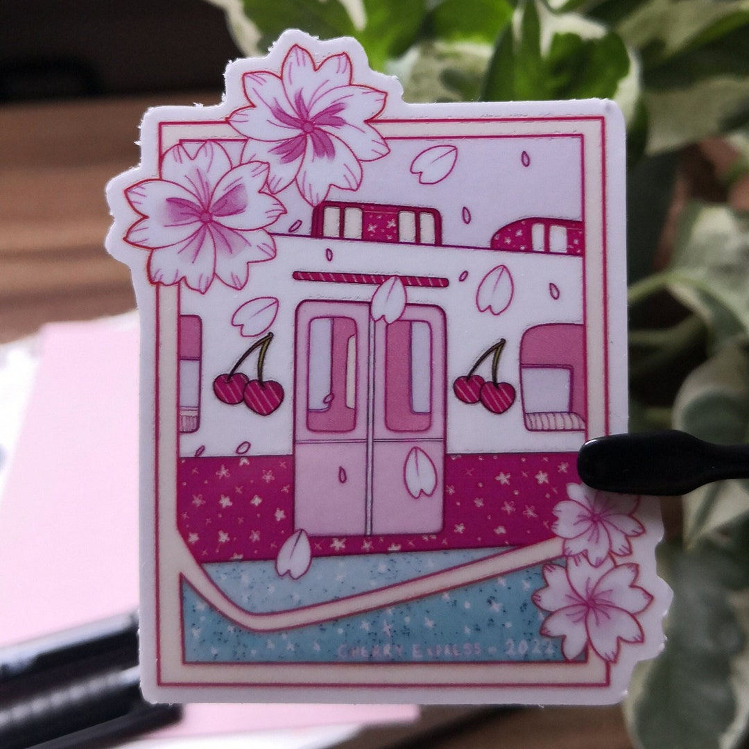 Cute Aesthetic Sakura Train Sticker Pink Pastel Stickers Waterproof 3 ...