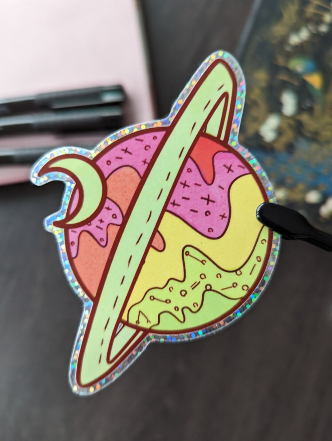 P1 Cute Aesthetic Planet Waterproof 3-inch Glossy Glitter Vinyl Sticker ...