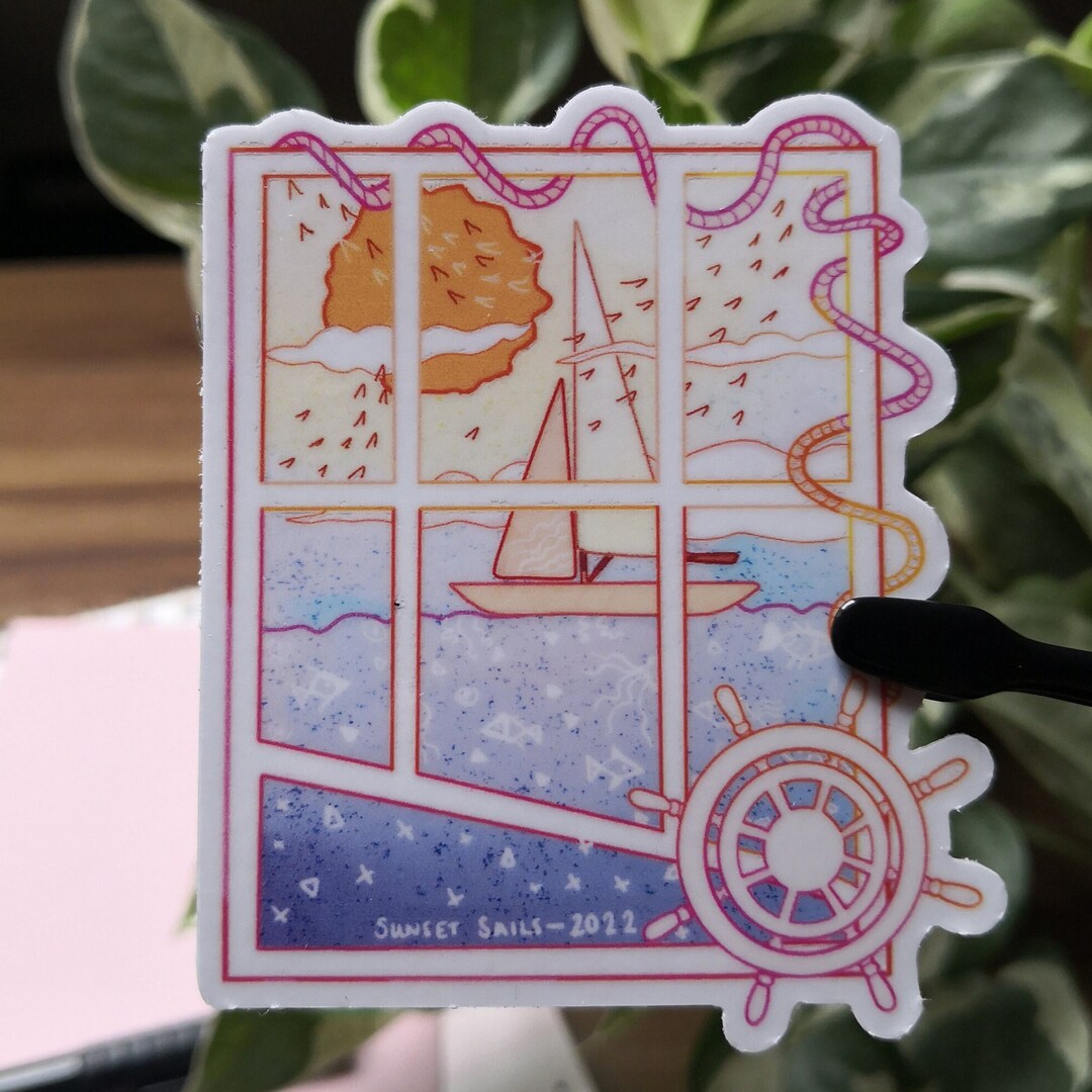 Cute Aesthetic Sunset Boat Sticker | Sea Stickers | Ocean Stickers ...