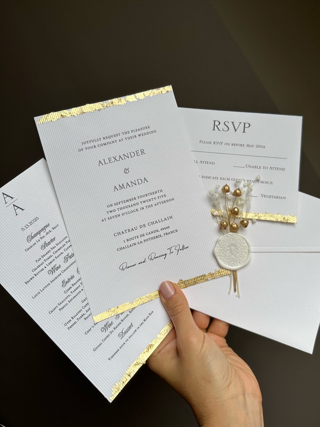 Luxurious Gold Foil Wedding Invitations, Elegance Opulence, White ...