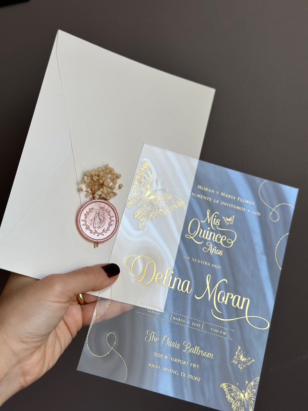Gold Gilded Quinceañera Invitation, Wax Seal, Dried Wildflowers - Etsy