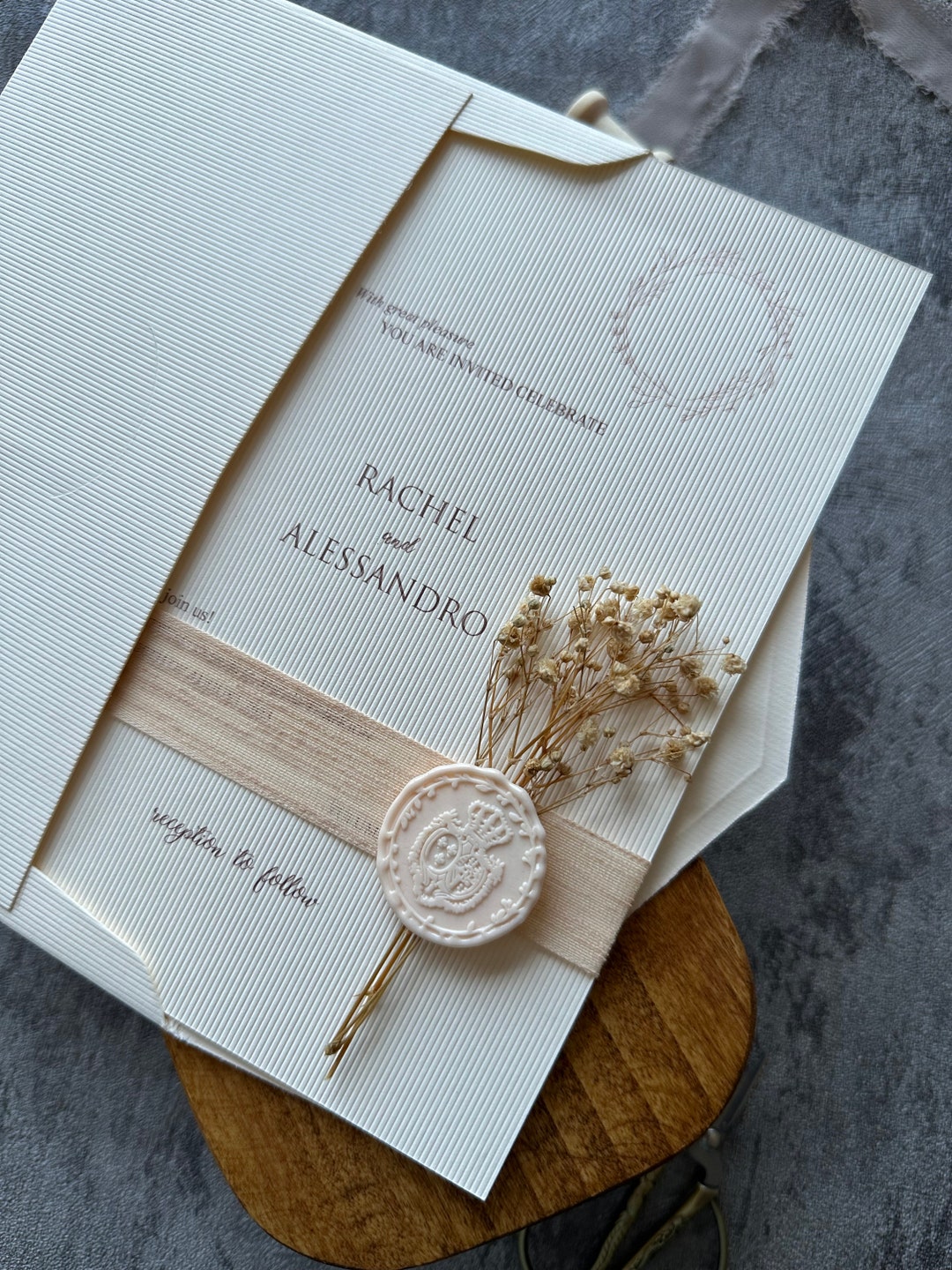Handmade Luxury Ivory Invitation Card With Belted Seal Wax on - Etsy