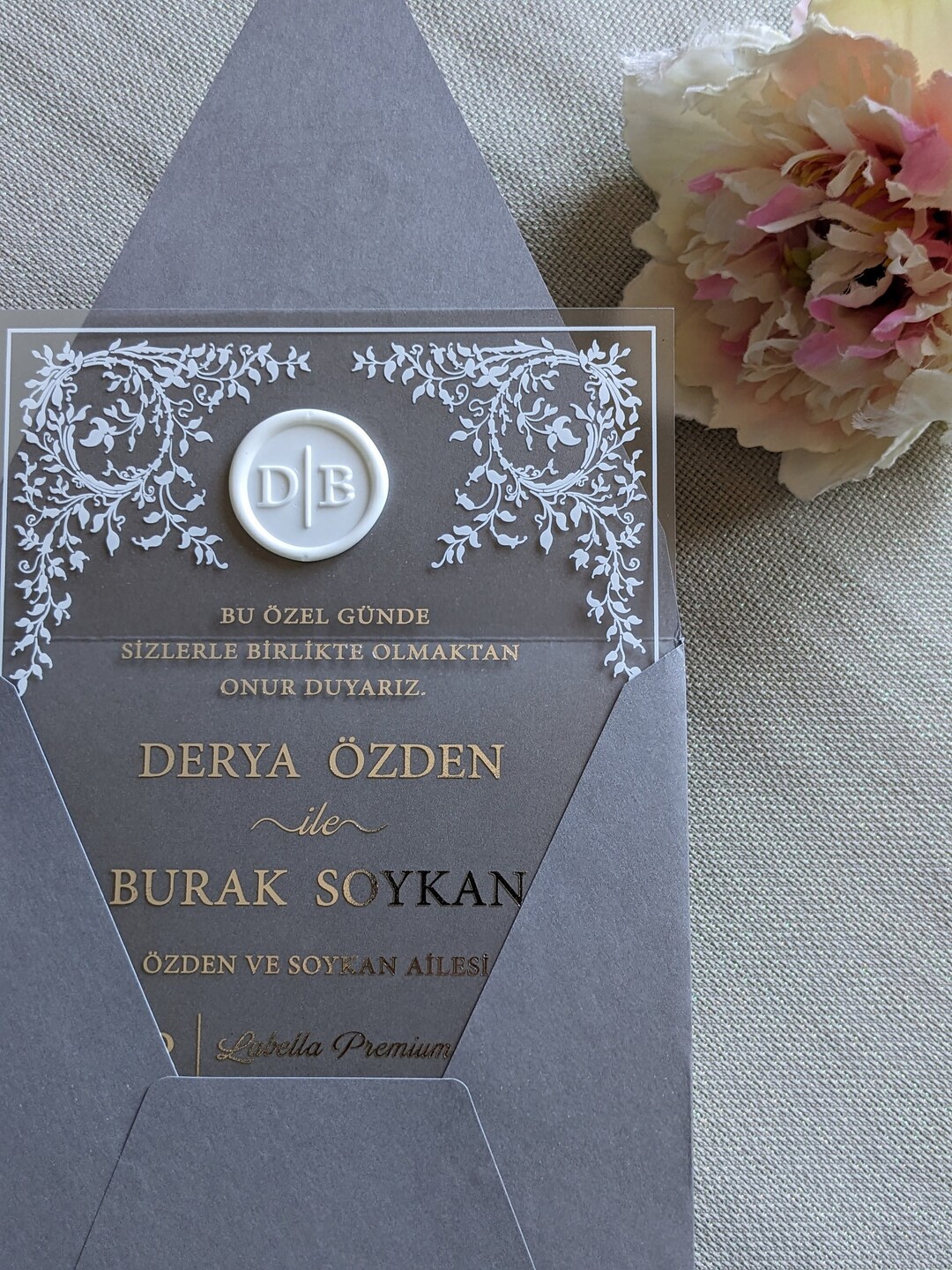 Minimal Gray Invitations, White Leaf Pattern Invitation, Acrylic Silver ...