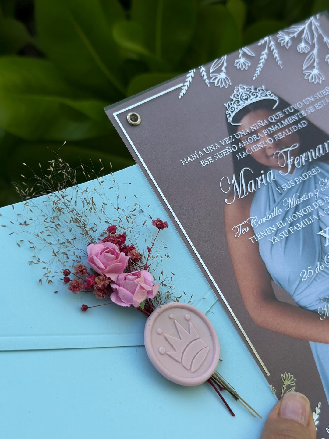 Silver Gilded Acrylic Quinceañera Invitation, Baby Blue Envelope, Wax ...