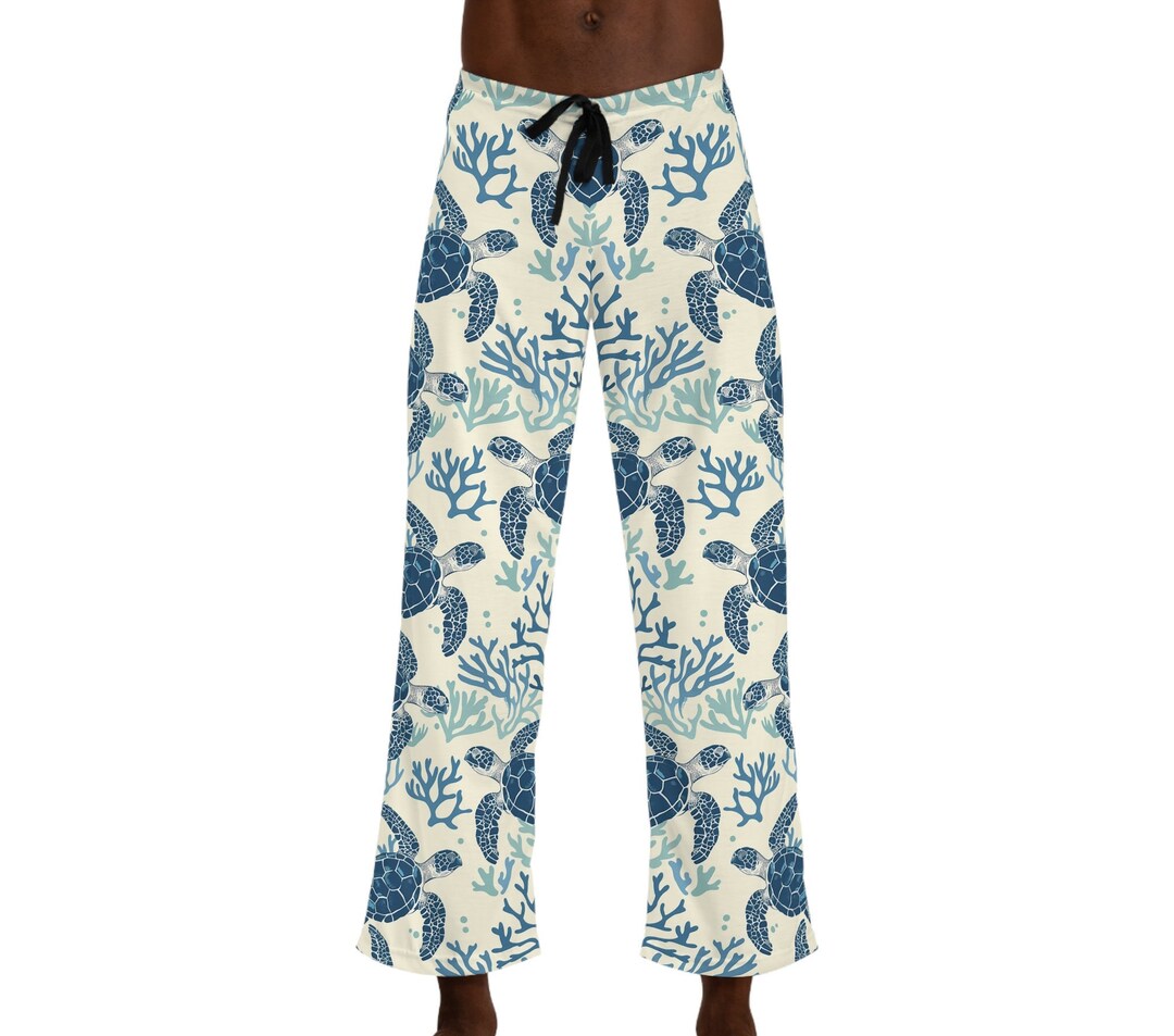 Mens Sea Turtle Pajama Pants Comfy Sleepwear With Coral Reef Design ...